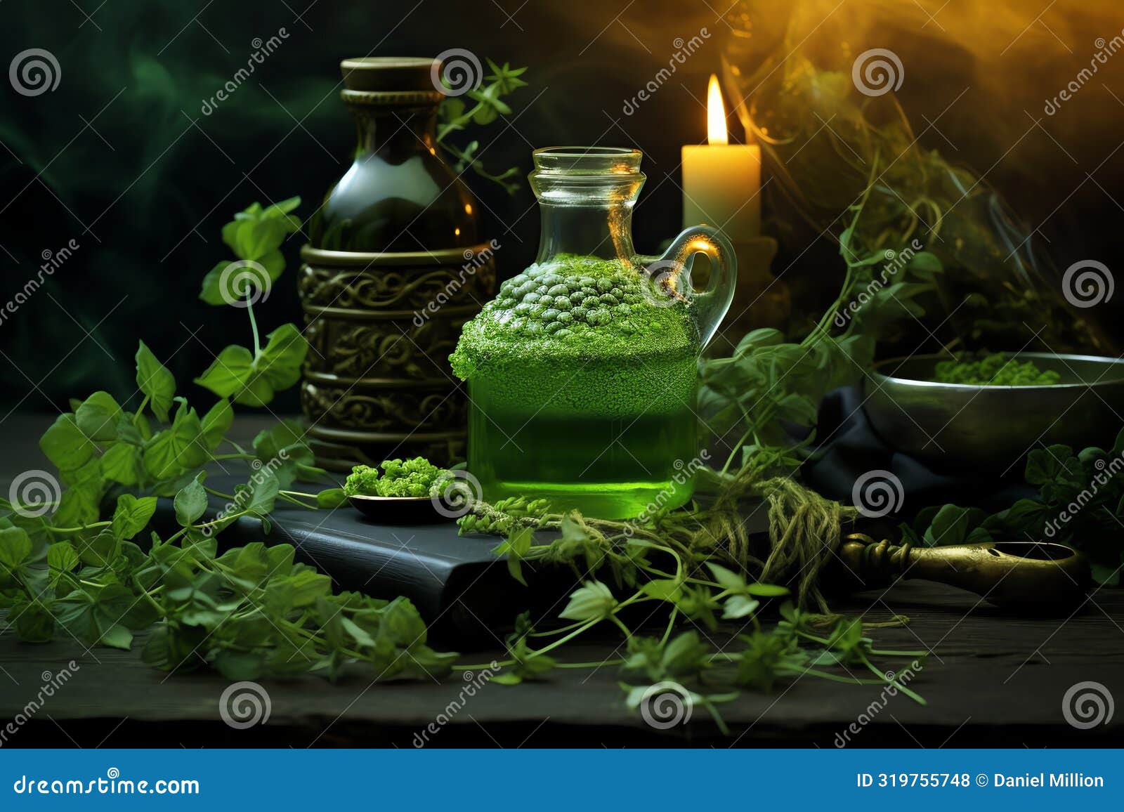 Enchanted Brews Green Magical Fairytale World Background Backdrop Stock ...