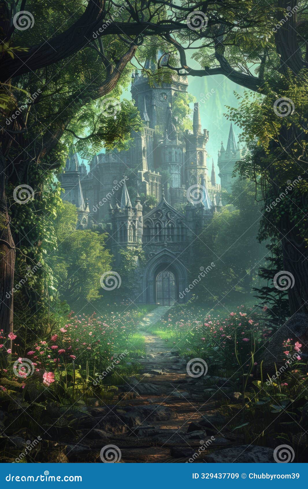 Enchanted Castle Of Sleeping Beauty Covered In Mystical Thorny Vines ...