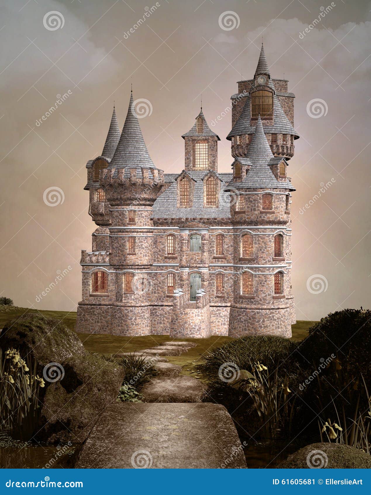 Enchanted castle stock illustration. Illustration of enchanted - 61605681