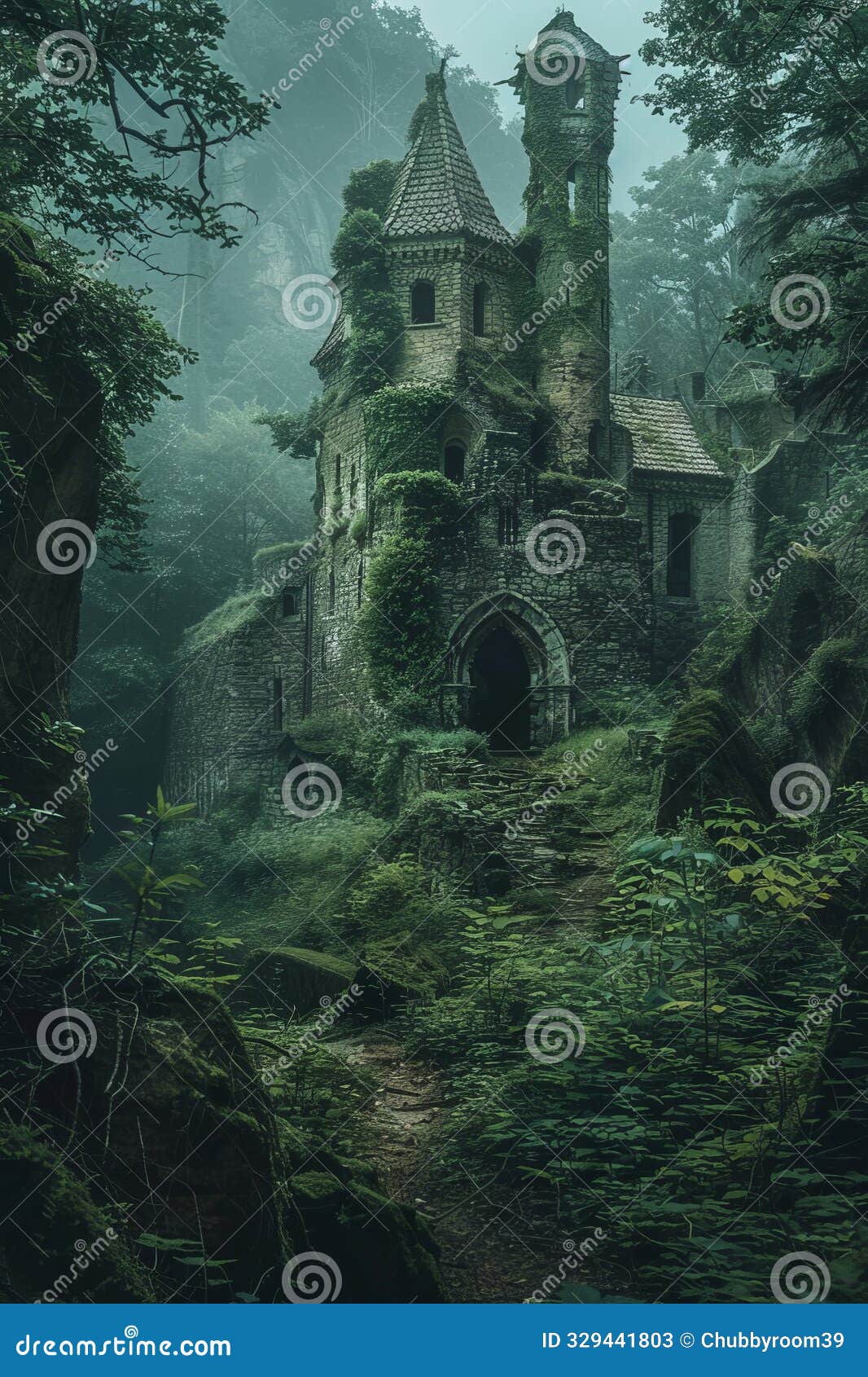 Enchanted Castle in Dark Forest Stock Illustration - Illustration of ...