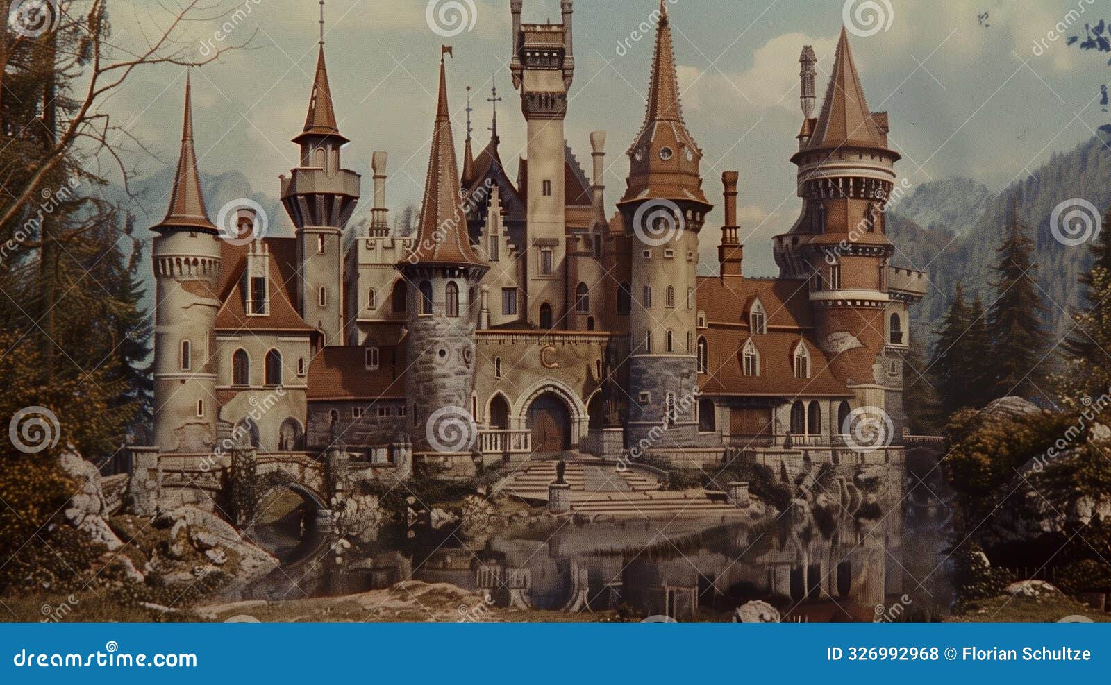 Enchanted Castle with Flying Buttresses and Turrets Stock Illustration ...
