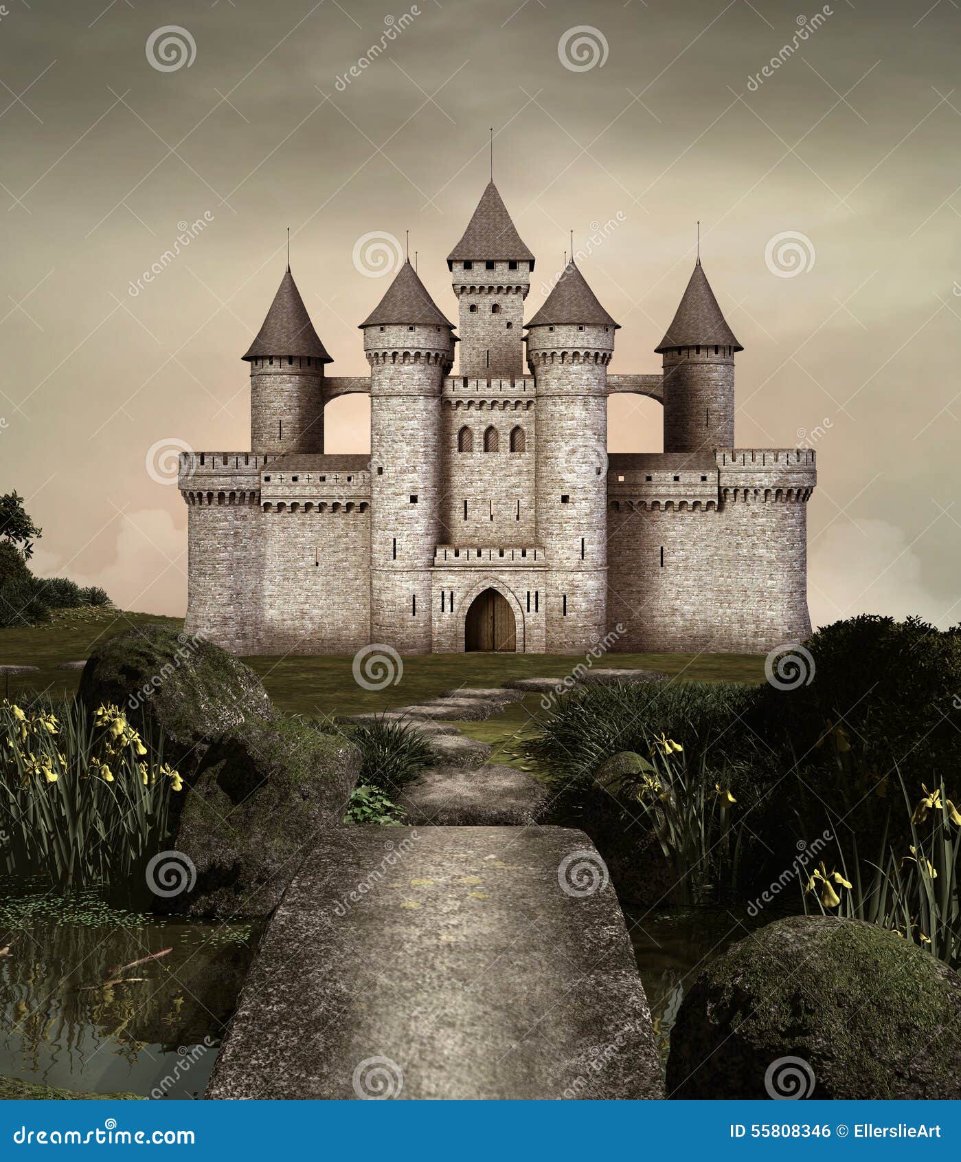 Enchanted castle stock illustration. Illustration of fairytale - 55808346