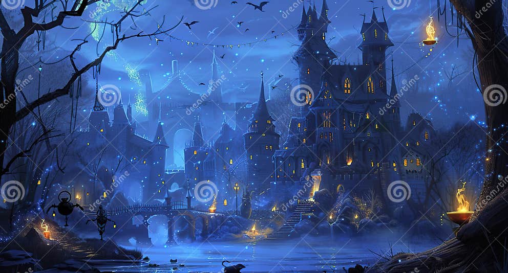 Enchanted Castle with Glimmering Sparkle Stock Illustration ...