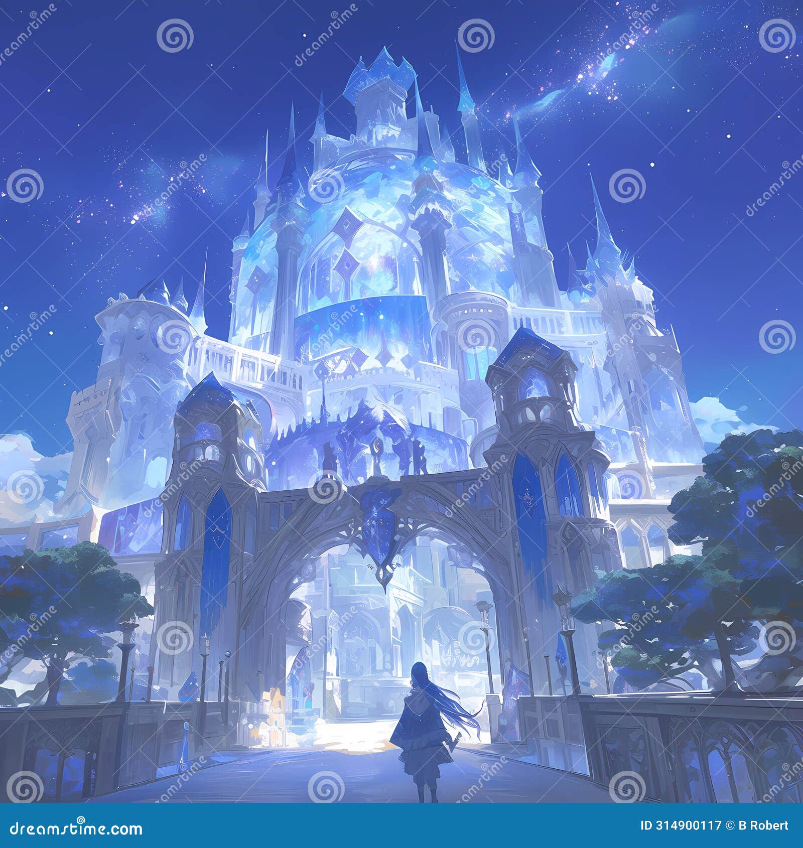 Enchanted Castle by the Lake Stock Illustration - Illustration of ...