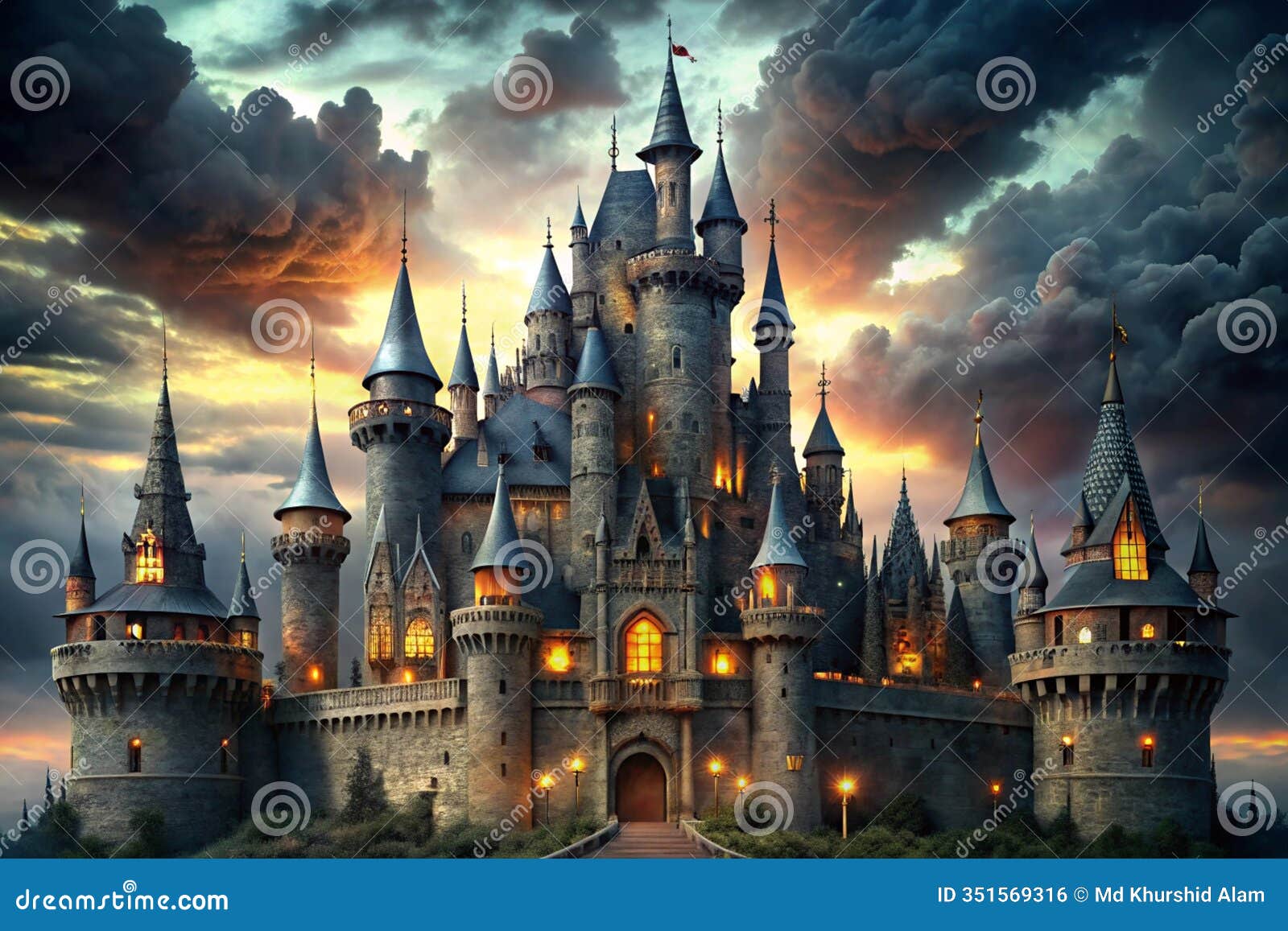 Enchanted Castle with Medieval Architecture and Glowing Windows at ...