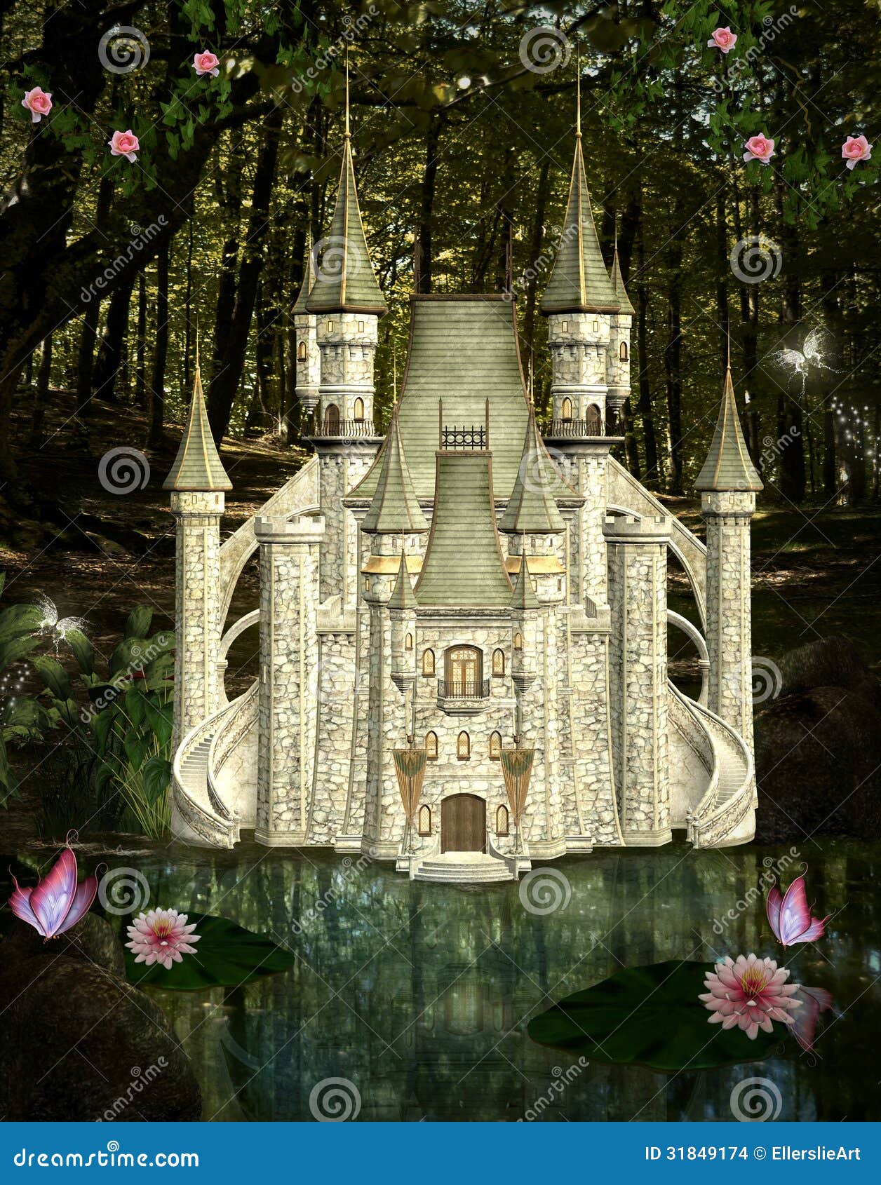 Enchanted castle stock illustration. Illustration of forest - 31849174