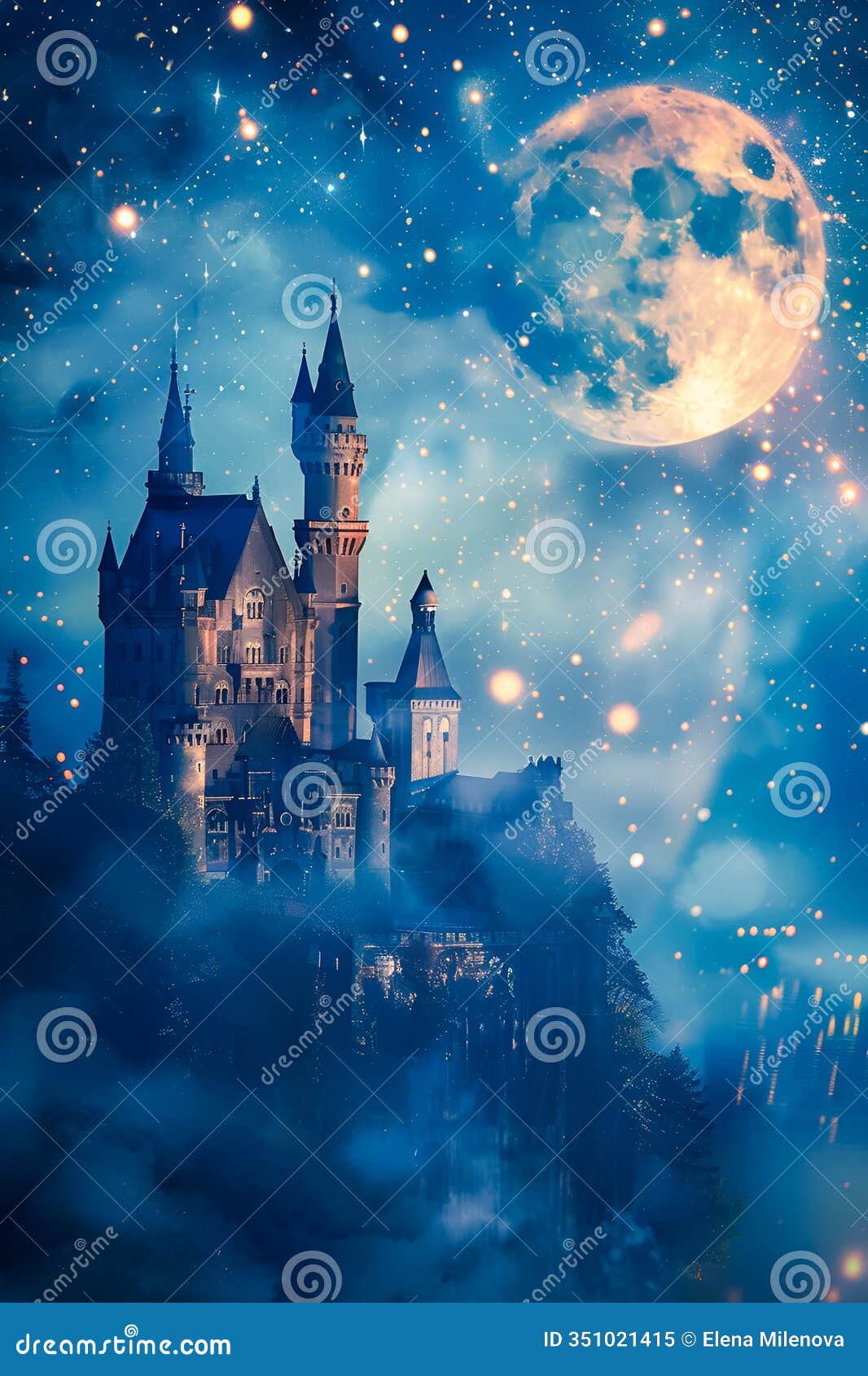 Enchanted Castle on Night Sky Stock Image - Image of mystical, surreal ...