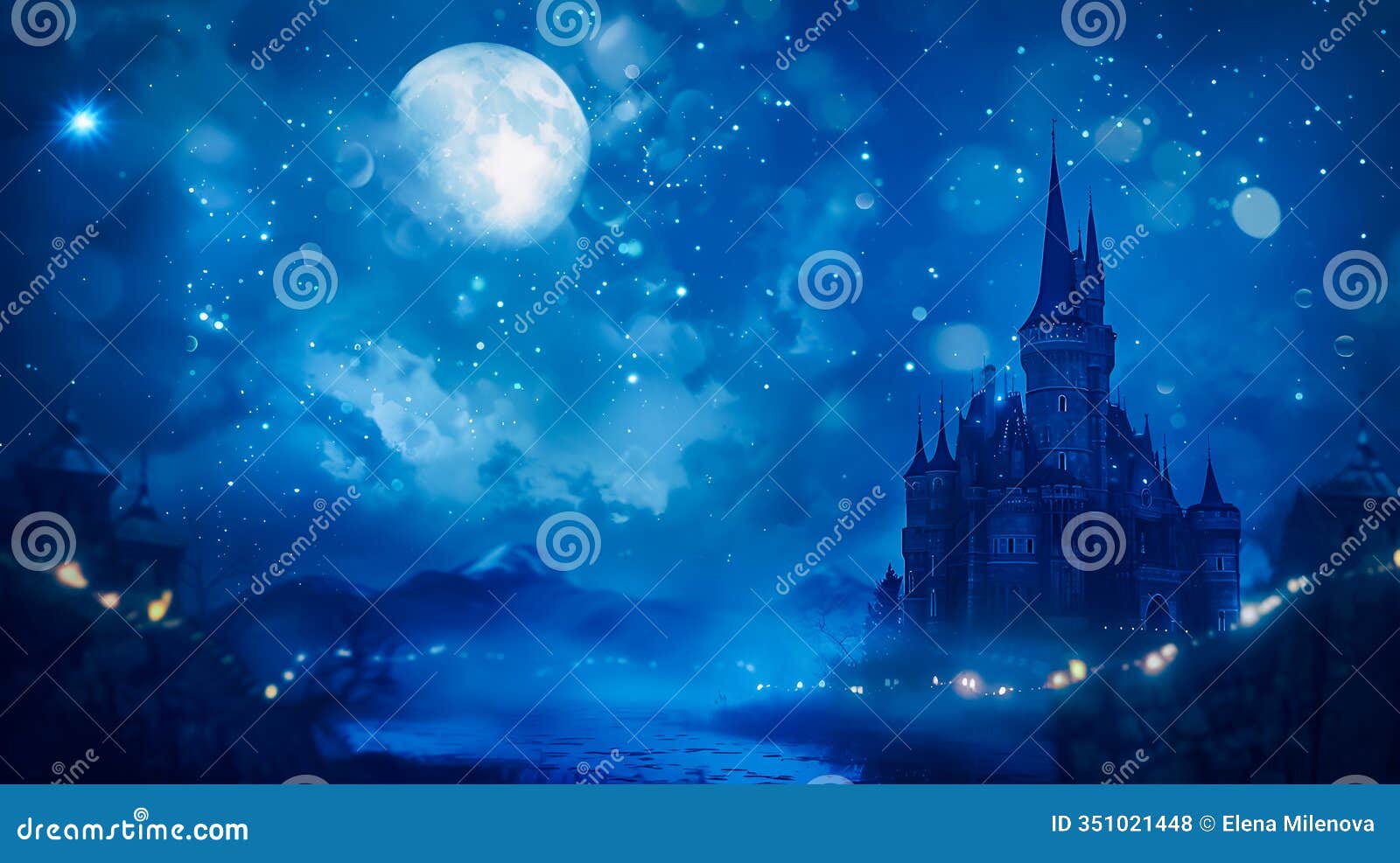 Enchanted Castle on Night Sky Stock Photo - Image of silhouette ...