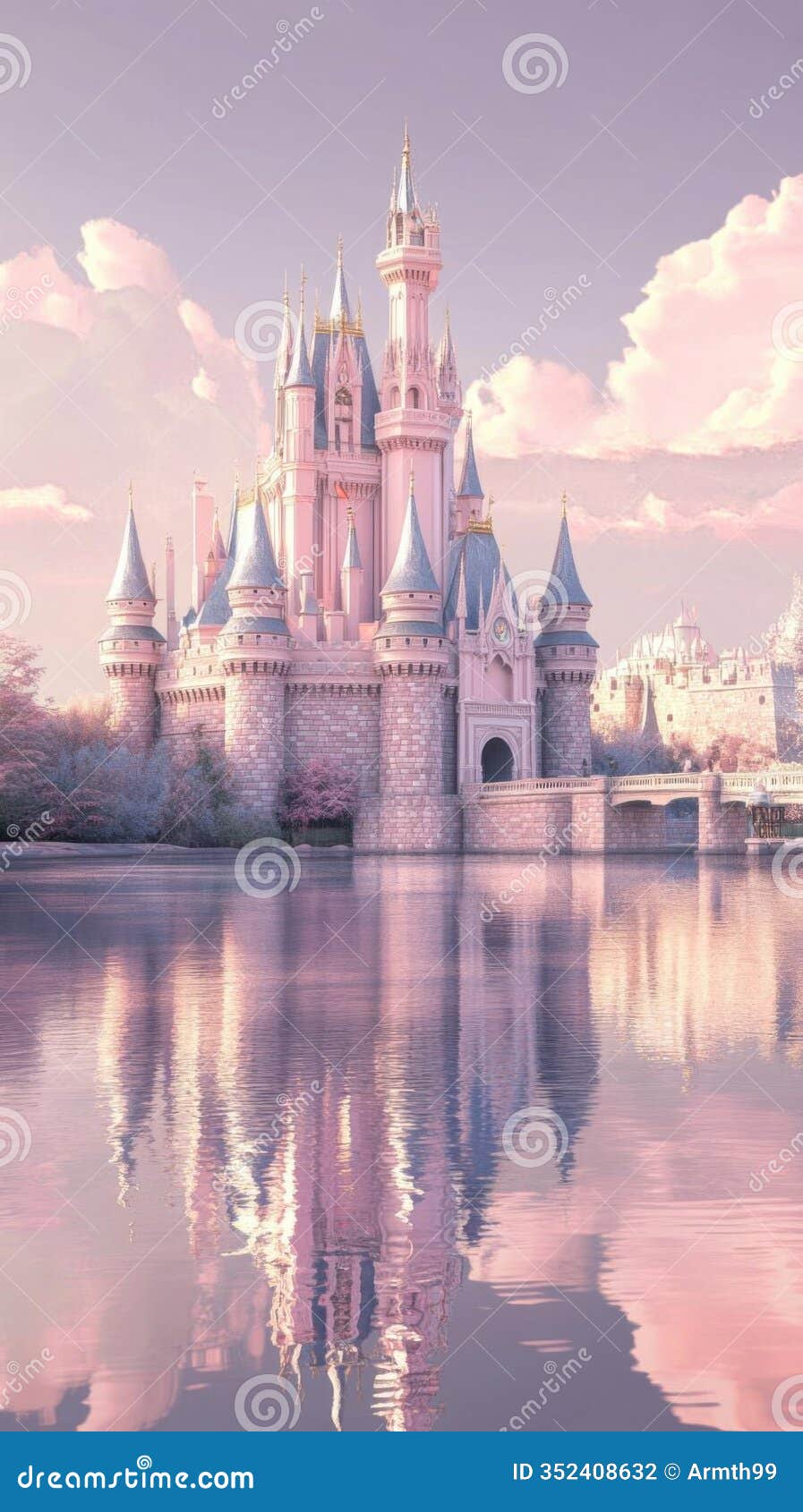 Enchanted Castle Reflection, a Dreamy Escape Stock Illustration ...