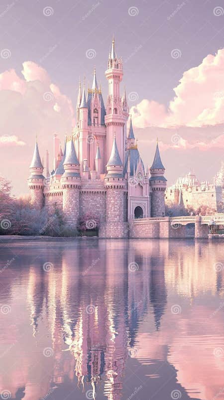 Enchanted Castle Reflection, a Dreamy Escape Stock Illustration - Illustration of bridge, castle ...