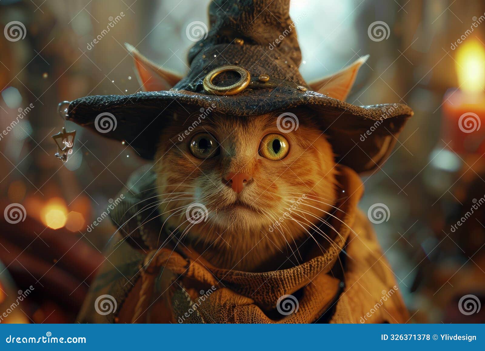 Enchanted Cat in Wizard Hat Stock Illustration - Illustration of animal ...