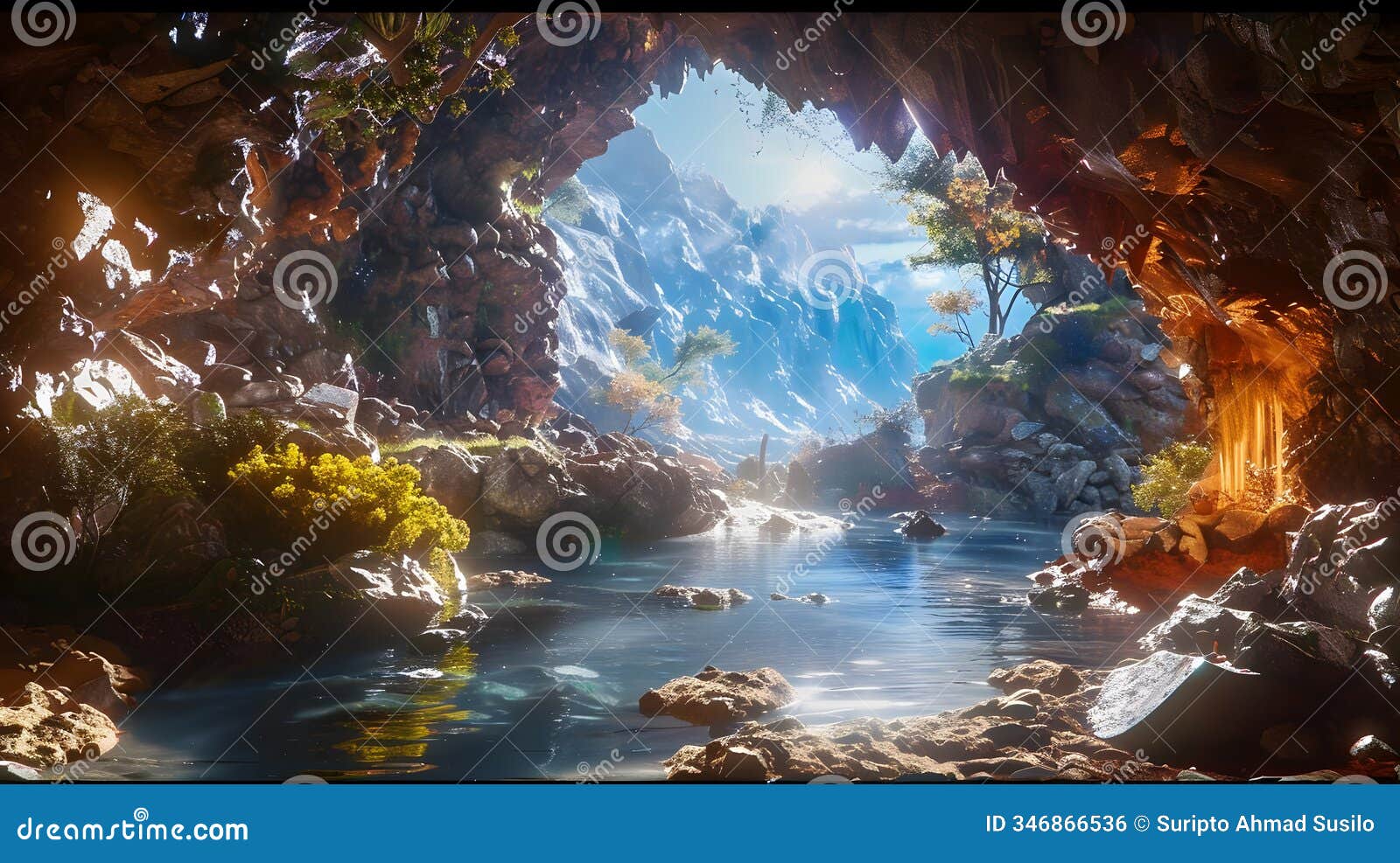 Enchanted Cave Pool 3D Illustration Stock Illustration - Illustration ...