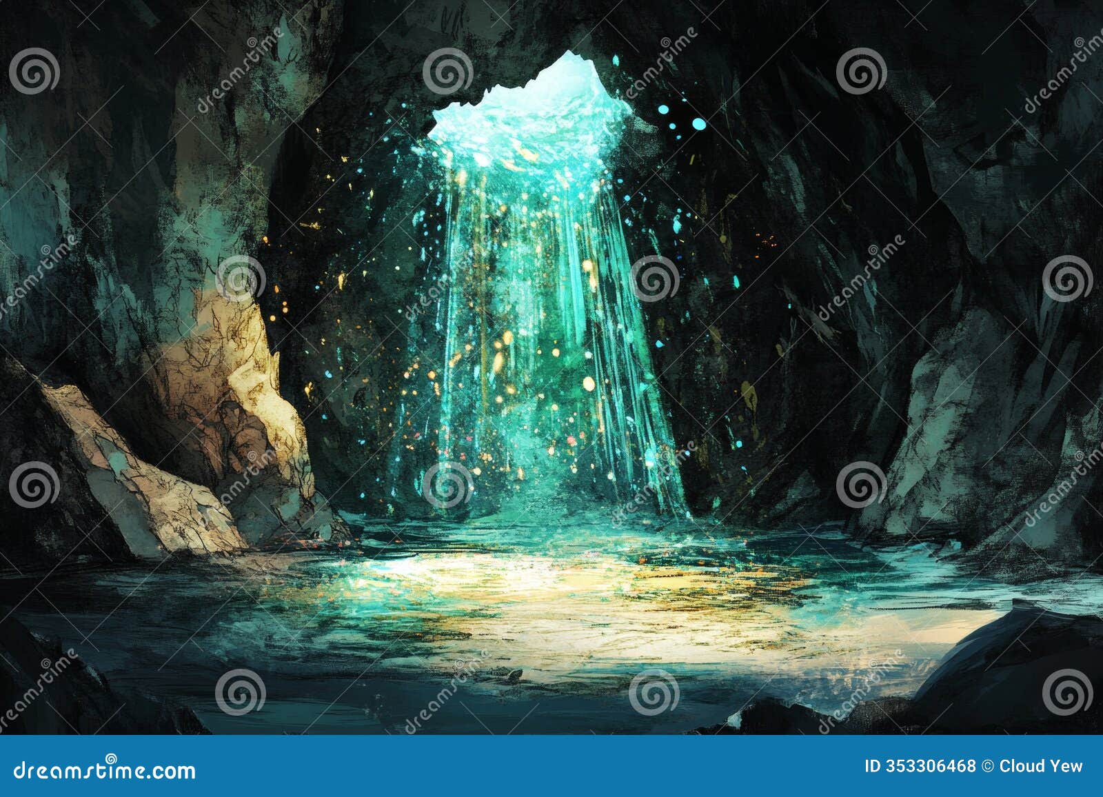 Enchanted Cave Pathway Glowing Blue Stones, Mysterious Steps Royalty ...