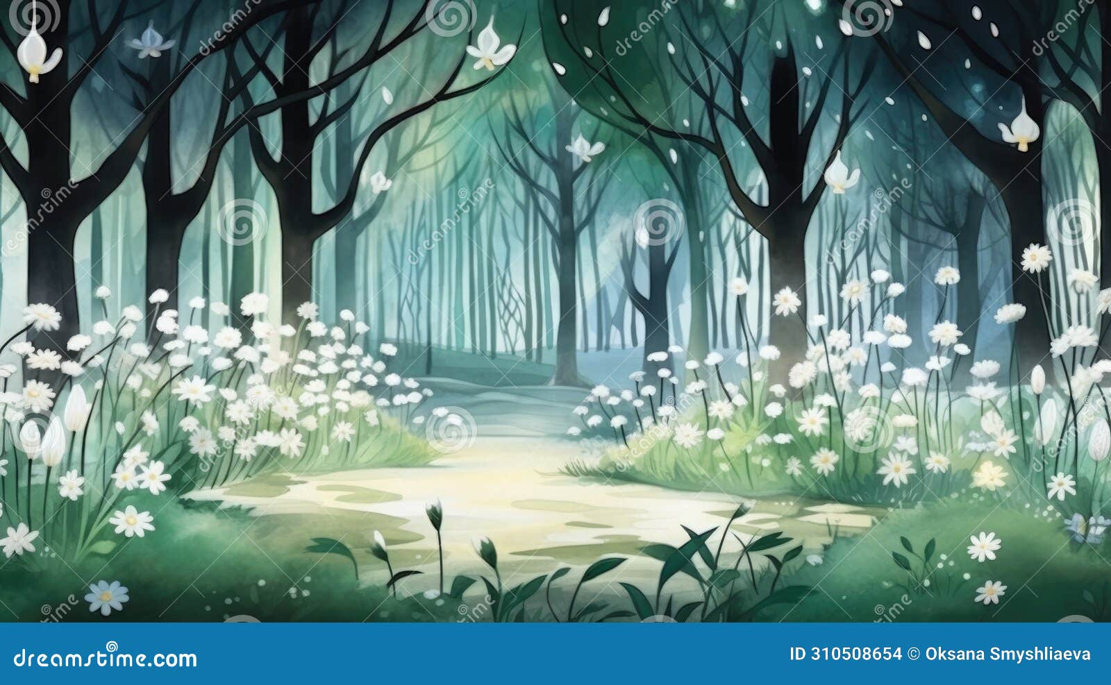 Enchanted Clearing in a Moonlit Forest. Moonlight Illuminates an ...