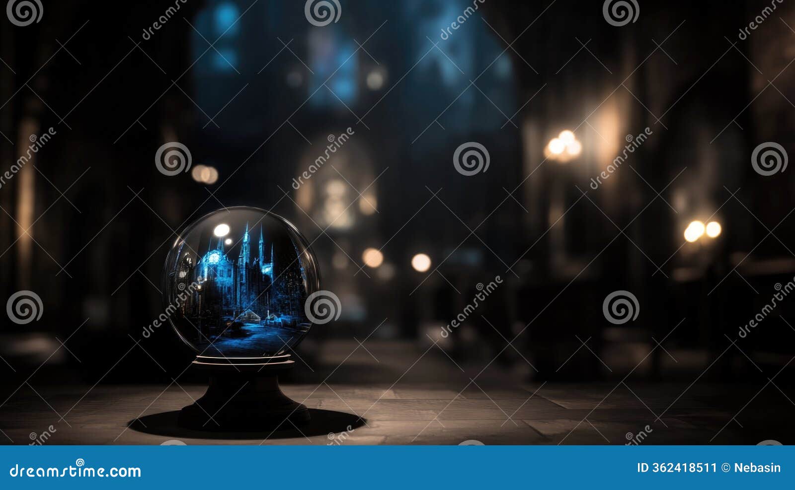 Enchanted Crystal Ball with Mystical Castle Reflection in Dimly Lit ...