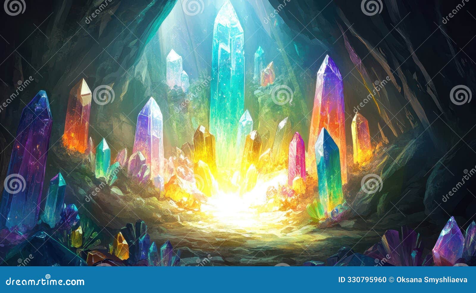 Enchanted Crystal Cave Illumination Fantasy Artwork Stock Photo - Image ...