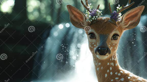 Enchanted Deer in the Forest Stock Illustration - Illustration of ...