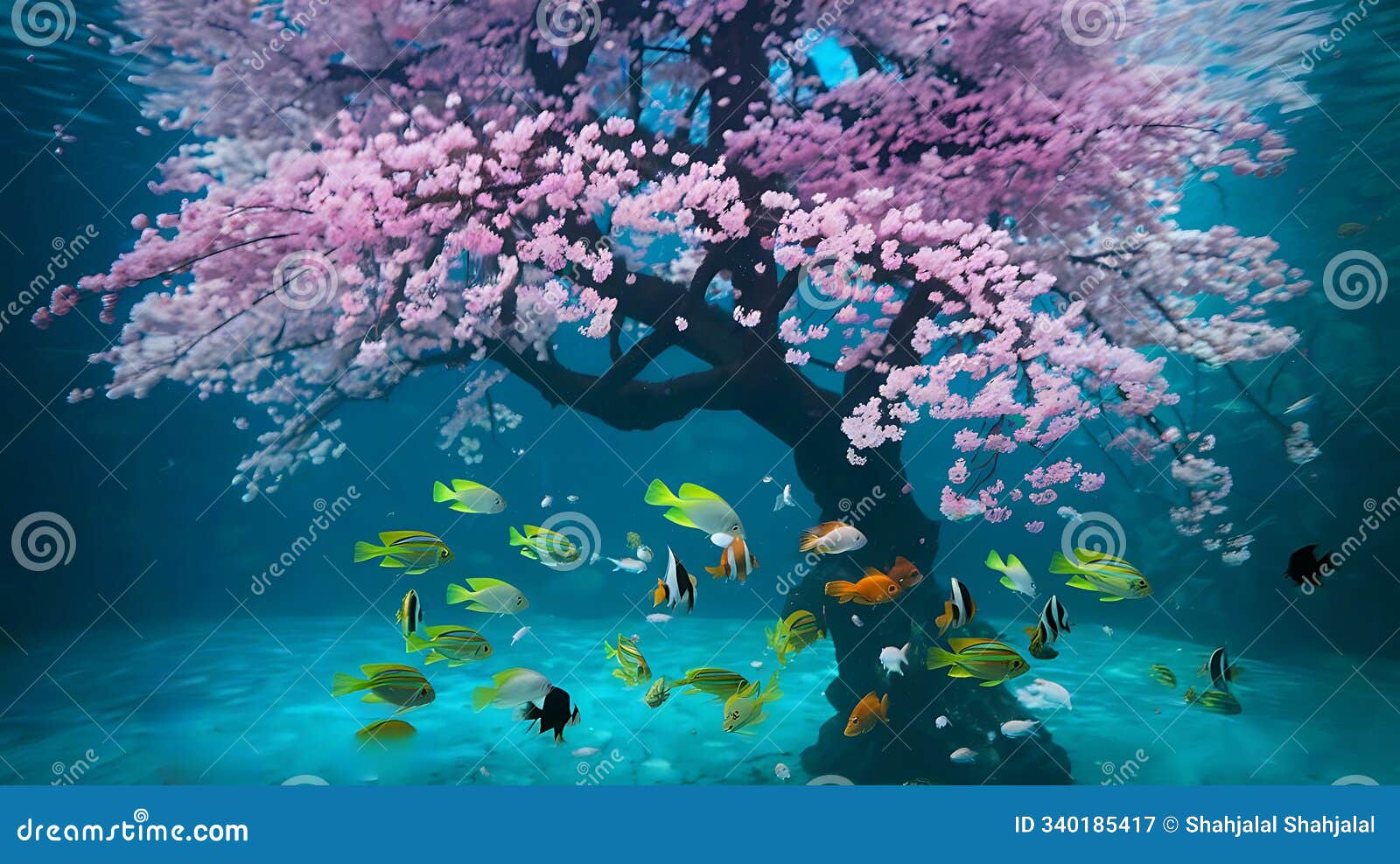 Enchanted Depths: Cherry Blossom Tree Beneath Crystal Waters with ...
