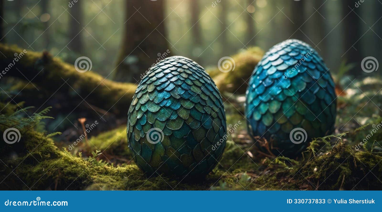 Enchanted Dragon Eggs in Mystical Forest - Fantasy Concept Art. Stock ...