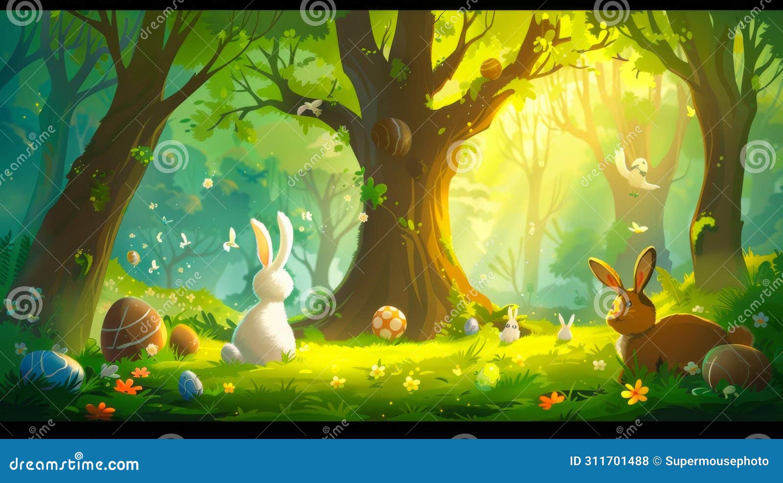 Enchanted Easter Bunnys Gathering in the Magical Forest Stock ...