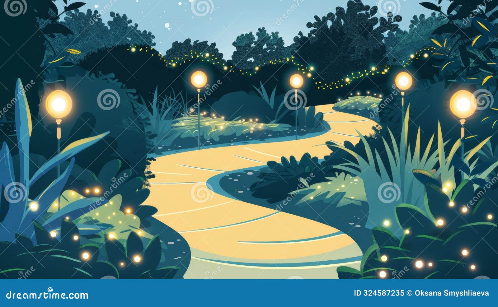 Enchanted Evening Walk through Illuminated Park Path Stock Image ...