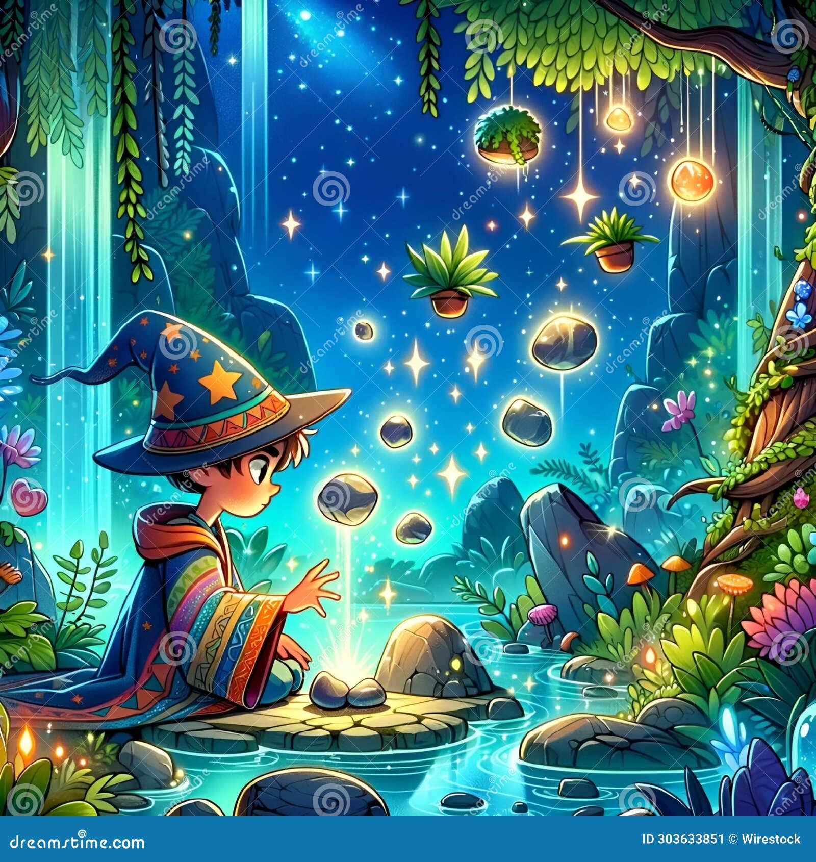 Enchanted Evening: a Young Wizard S Levitation Spell by the Rive. AI ...