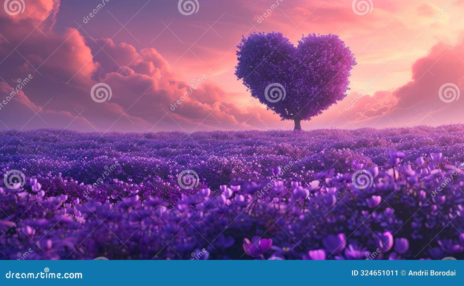 Enchanted Field of Purple Flowers. Stock Illustration - Illustration of ...