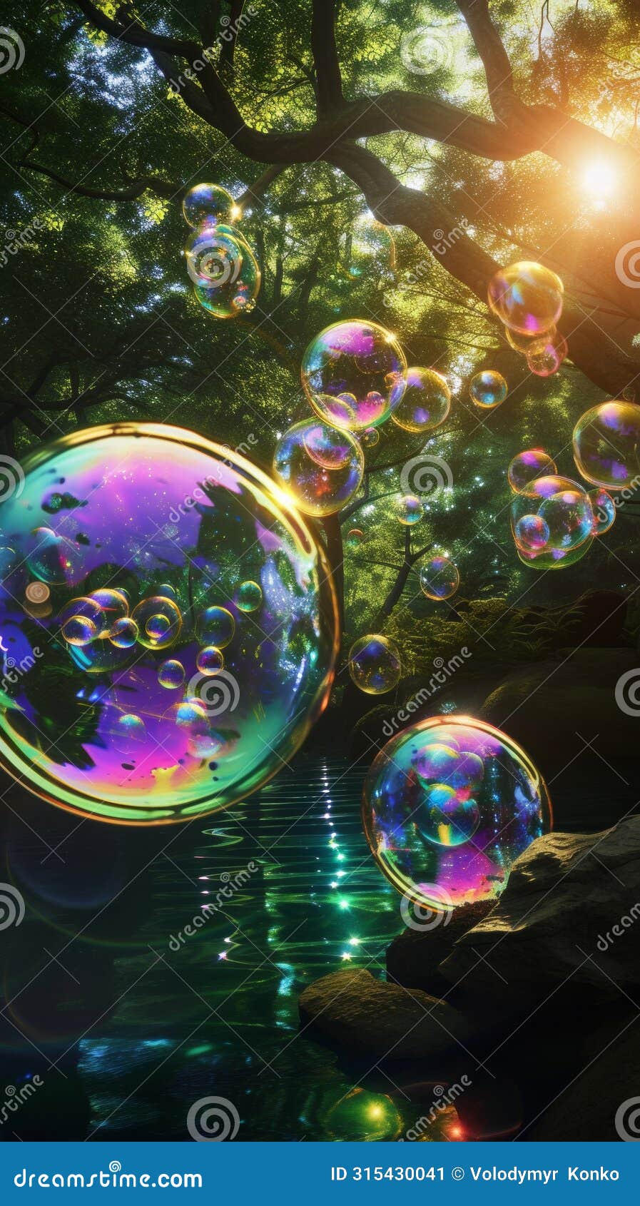 Enchanted Forest Bubbles - Magical Nature Scenery Stock Image - Image ...