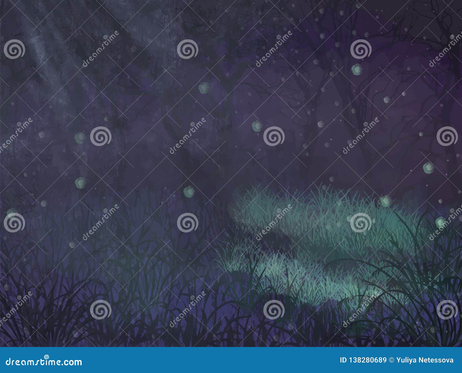Enchanted Valley With Logo And Magical Purple Tree Vector Illustration ...