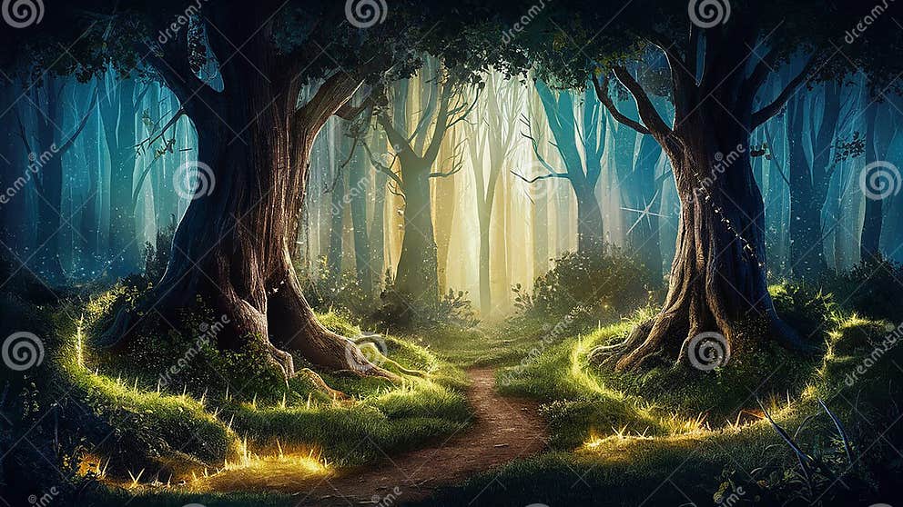 Enchanted Forest Design a Magical Forest with Ancient, Glowing Trees ...