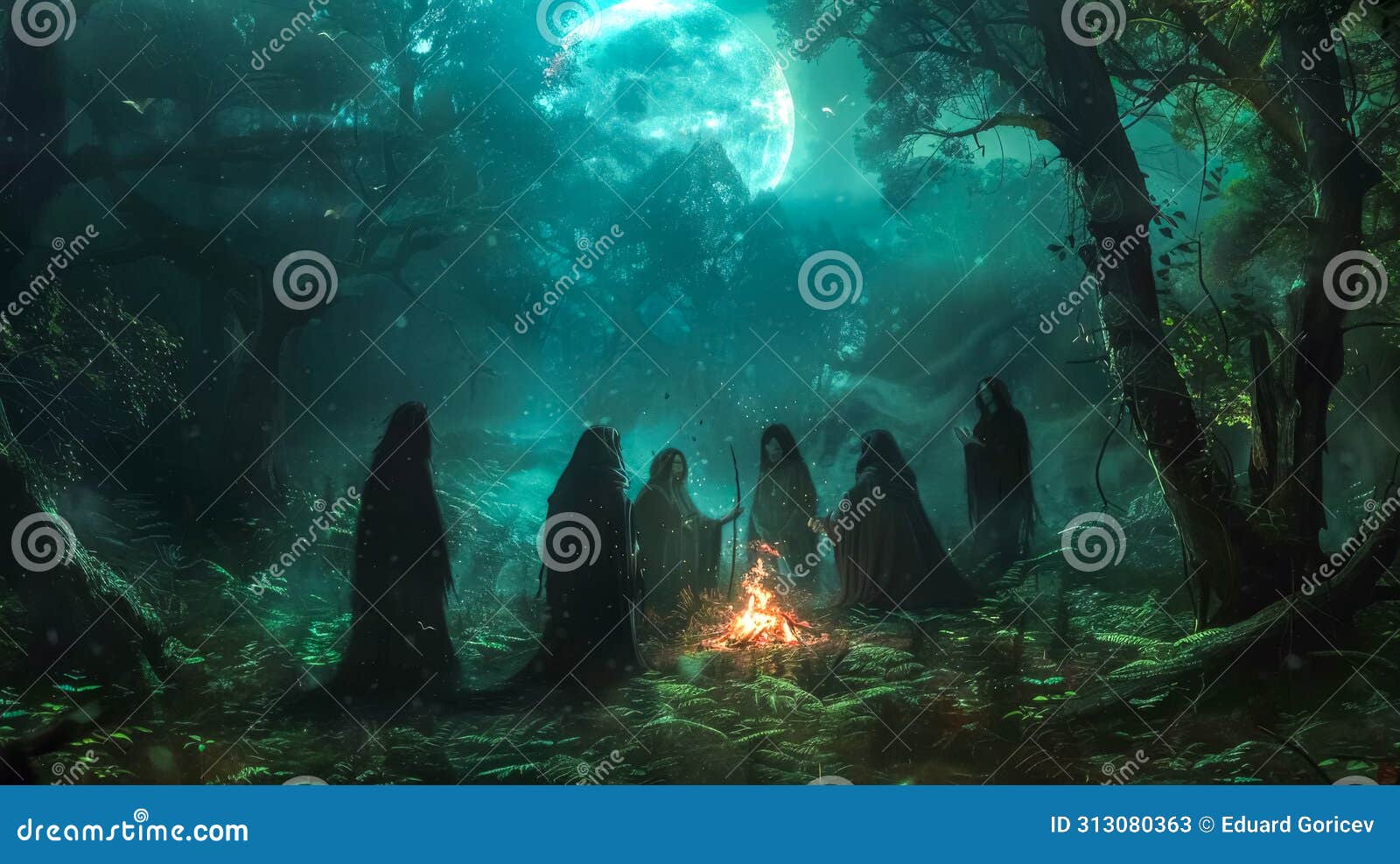 Enchanted Forest Gathering Under Moonlight Stock Image - Image of ...