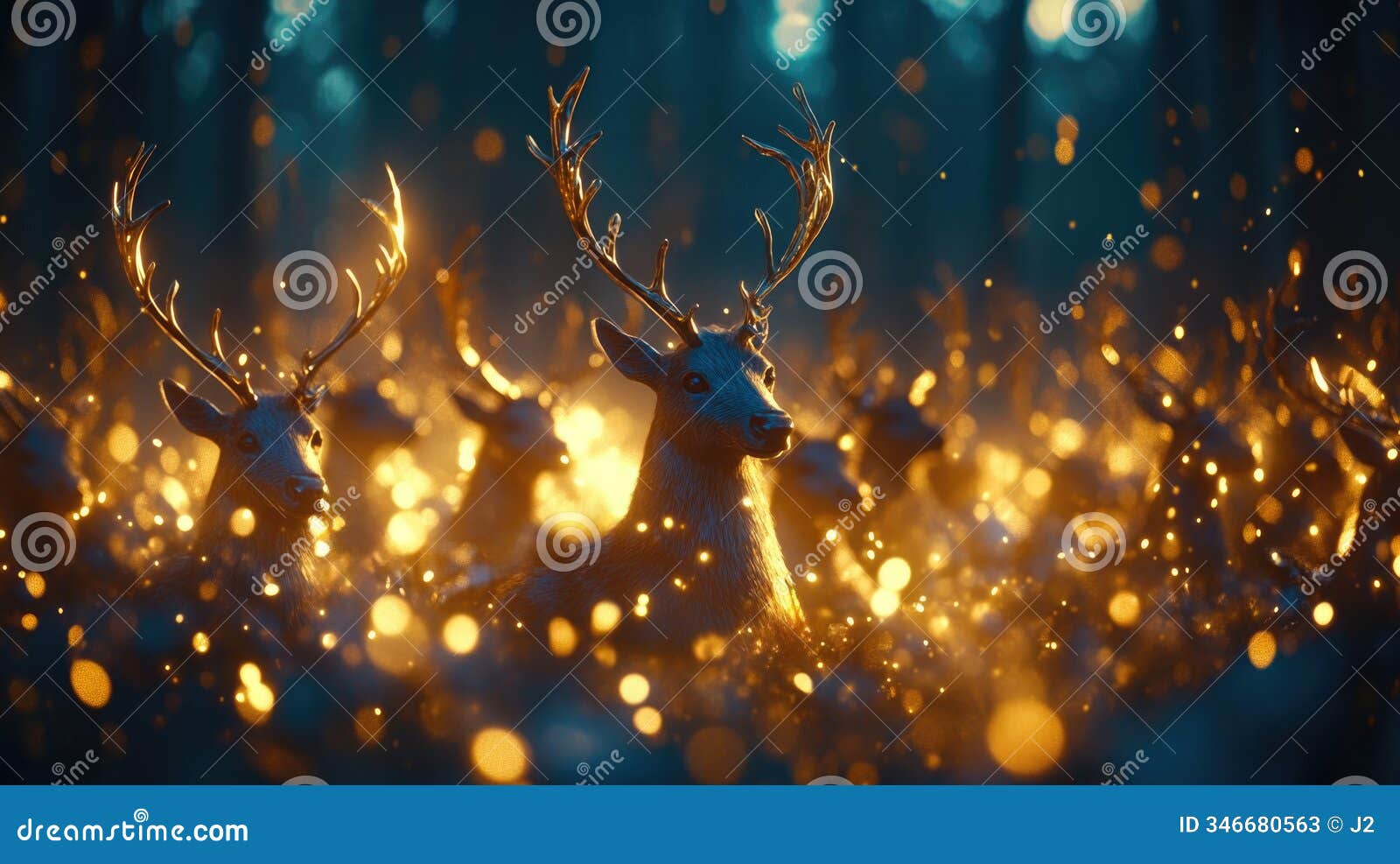 Enchanted Forest with Glowing Deer at Twilight Stock Image - Image of ...