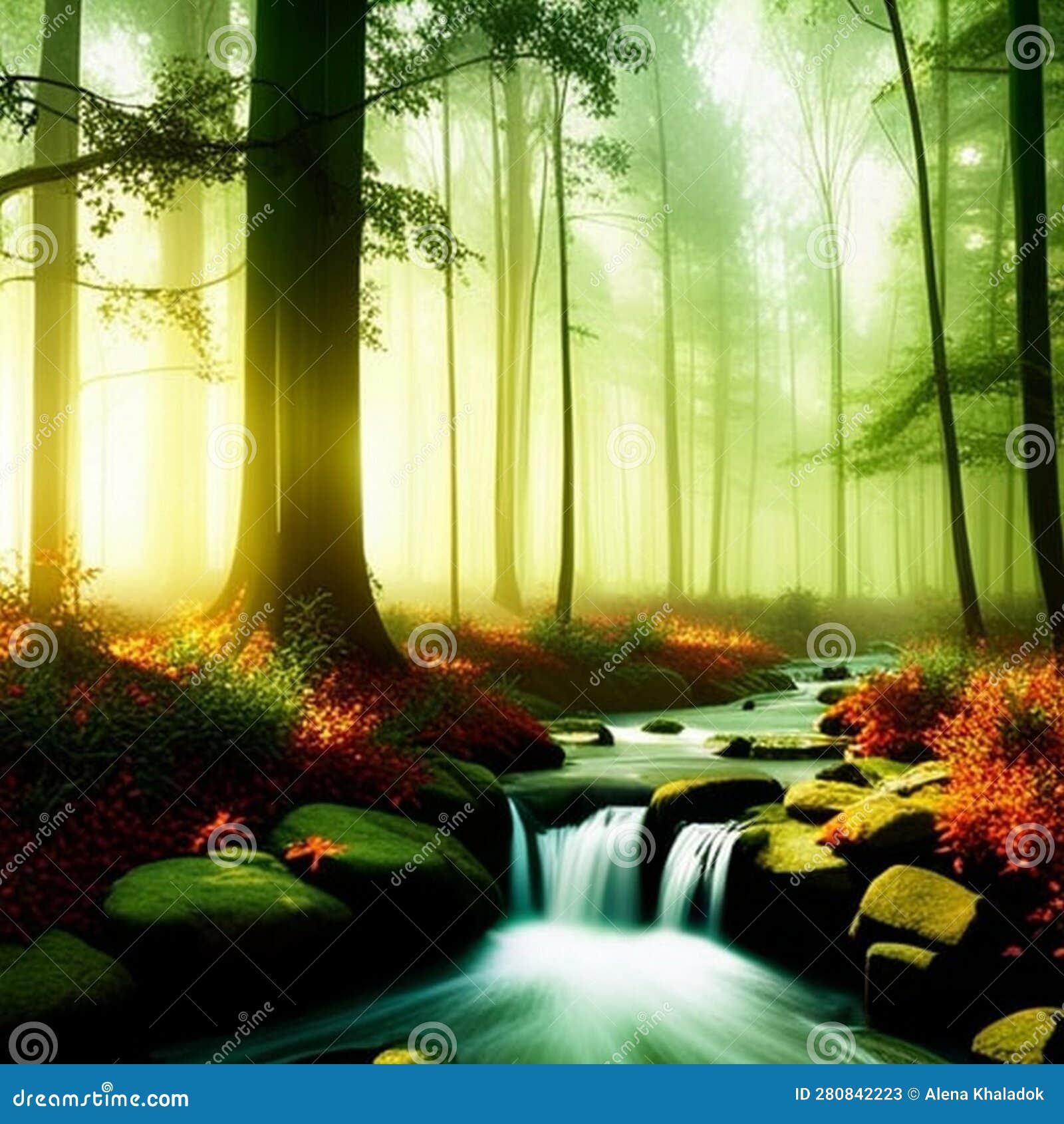 Enchanted Forest with Glowing Fireflies and a Babbing Brook, Ai ...