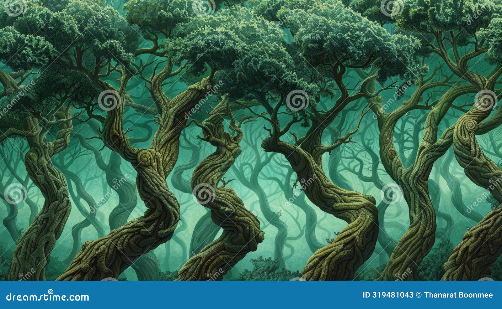 Enchanted Forest with Gravitydefying Tree Shapes Stock Illustration ...
