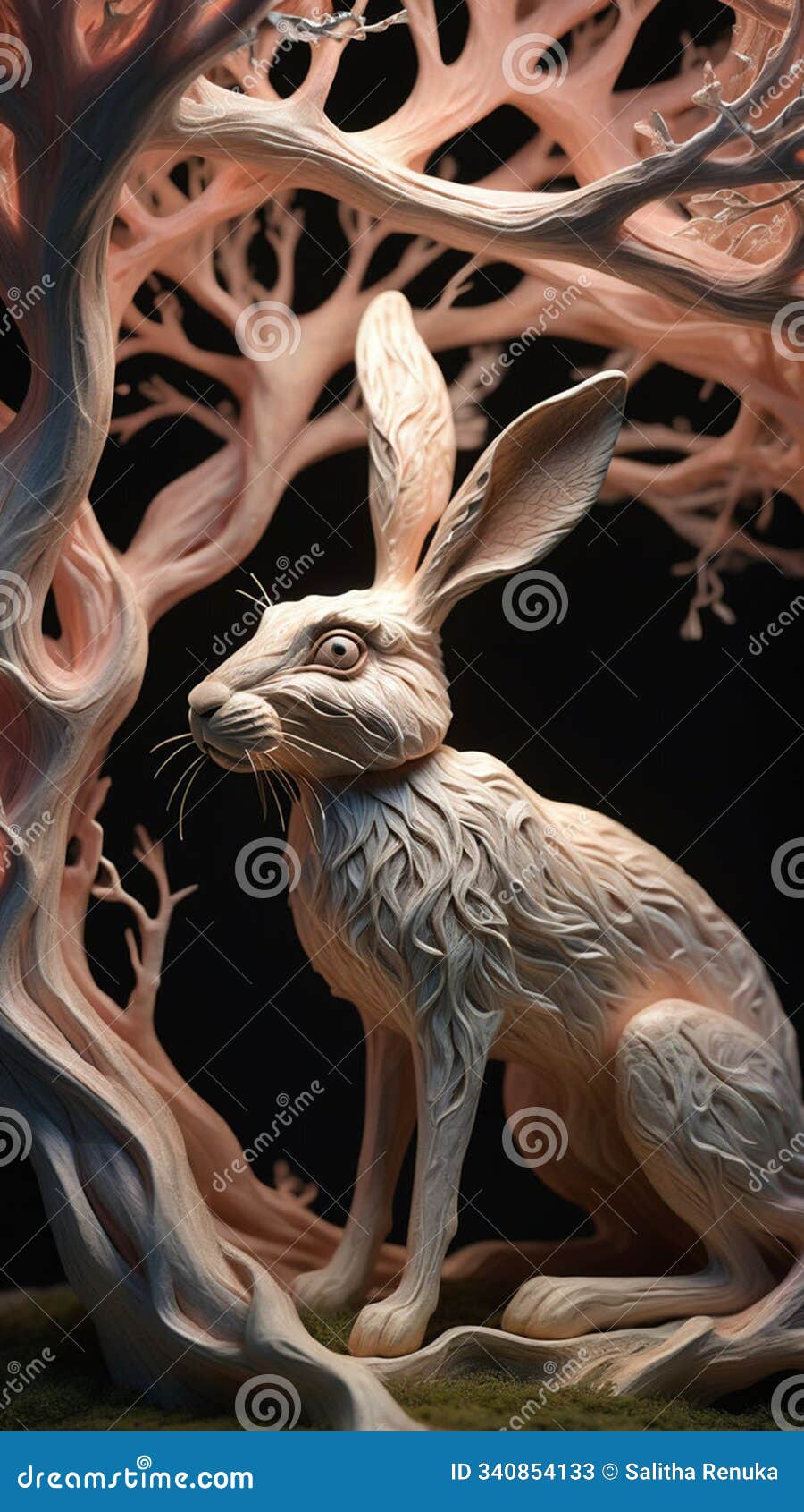 Enchanted Forest Hare Rests by Glowing Tree Stock Image - Image of ...