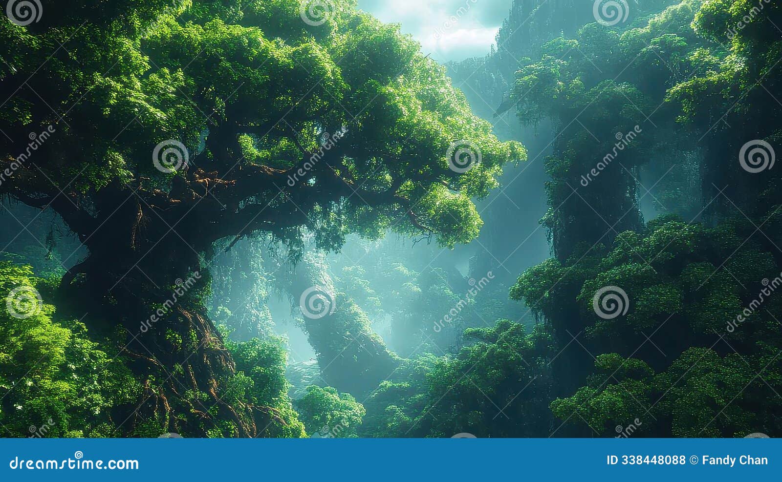 Enchanted Forest, Lush Greenery, Sunlight Filtering Through Canopies ...