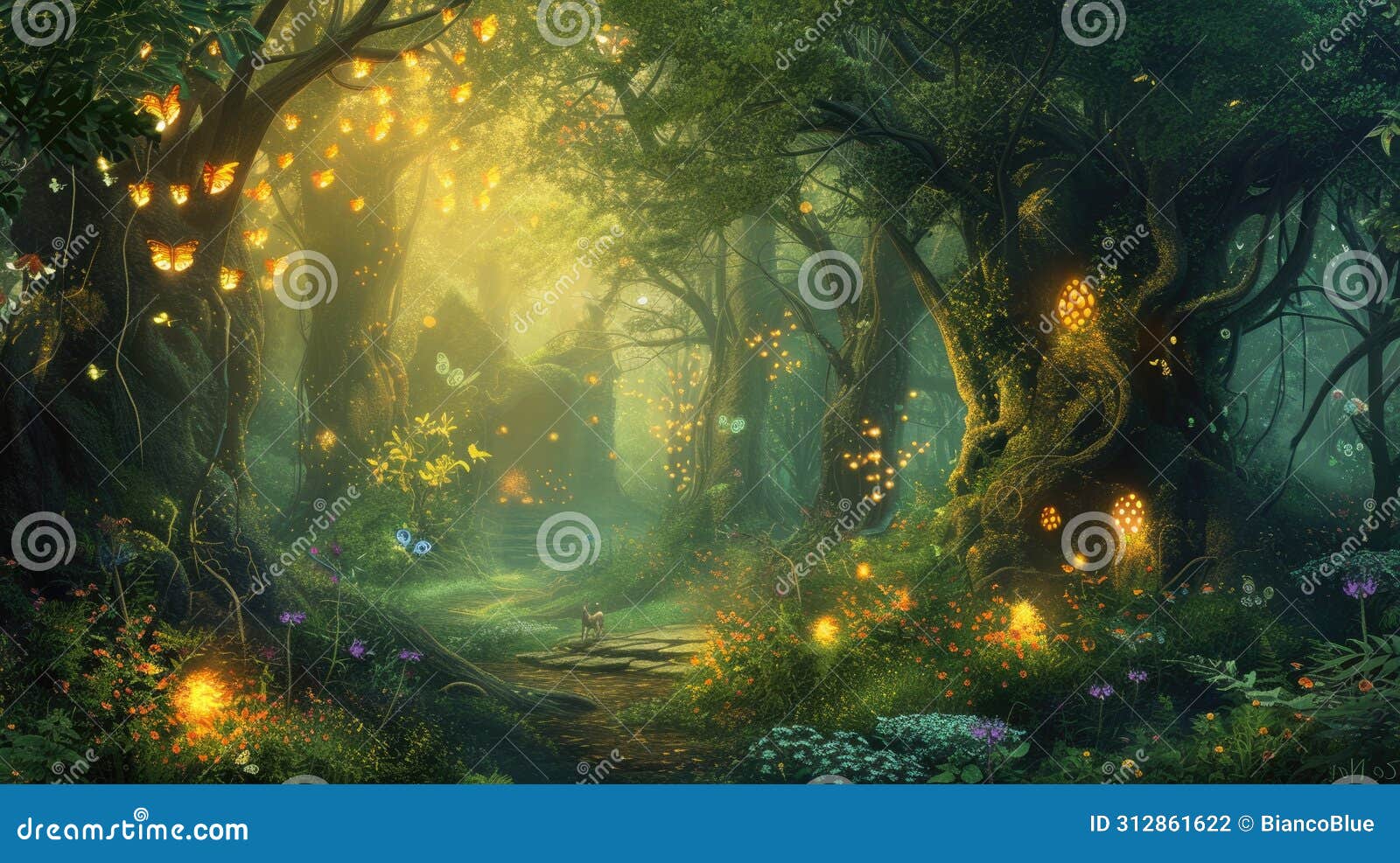 An Enchanted Forest with Magical Creatures. Resplendent. Stock Photo ...