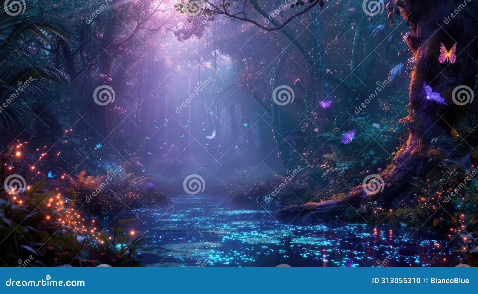 An Enchanted Forest with Magical Creatures. Resplendent. Stock Photo ...