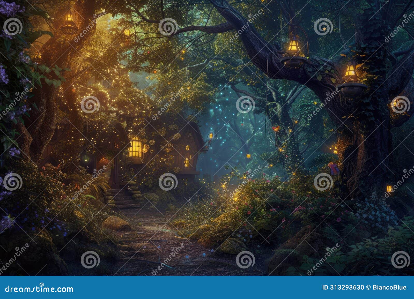 An Enchanted Forest with Magical Creatures. Resplendent. Stock Photo ...