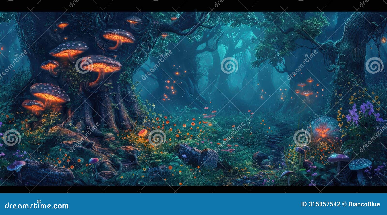 An Enchanted Forest with Magical Creatures. Resplendent. Stock Photo ...