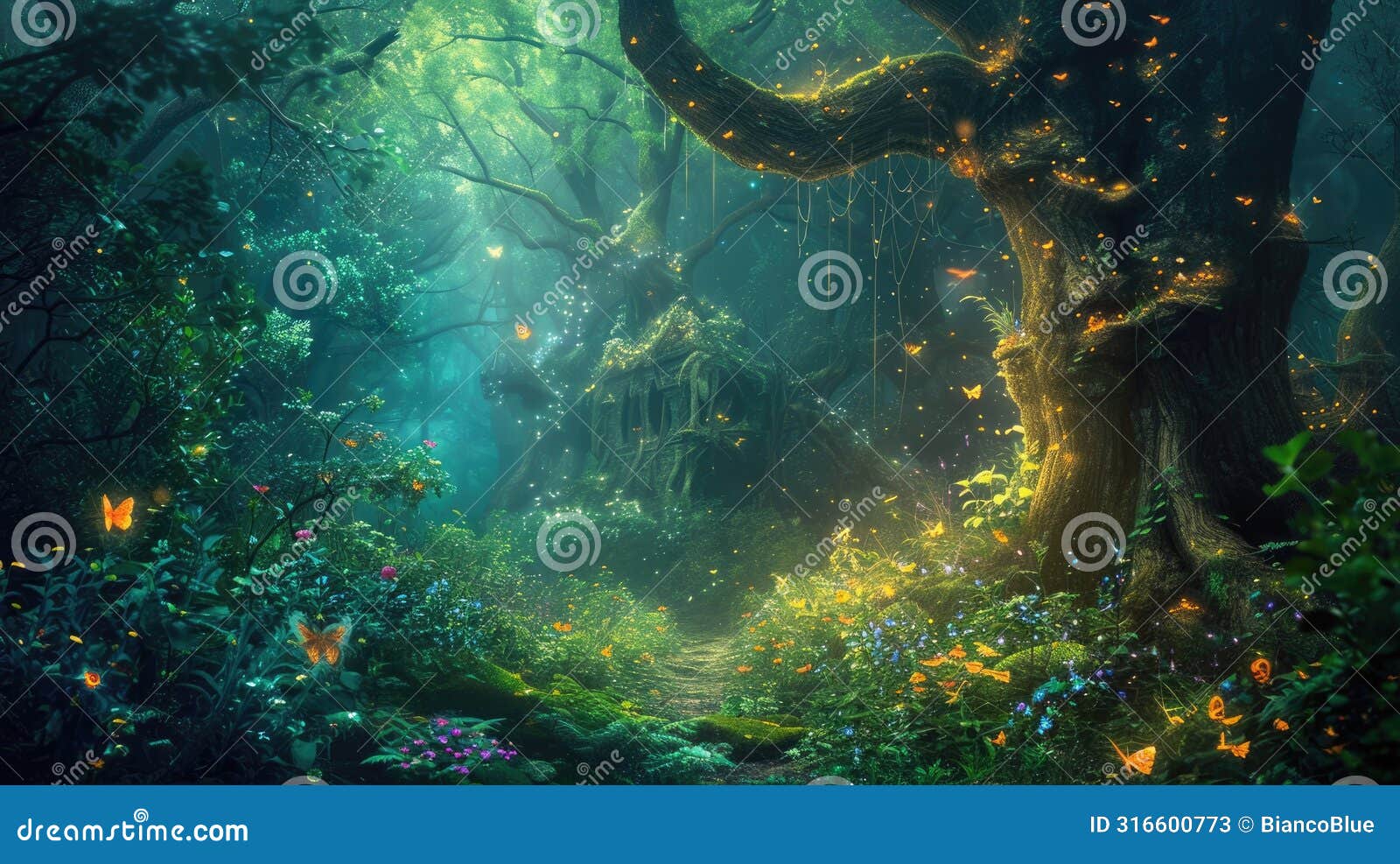 An Enchanted Forest with Magical Creatures. Resplendent. Stock Image ...