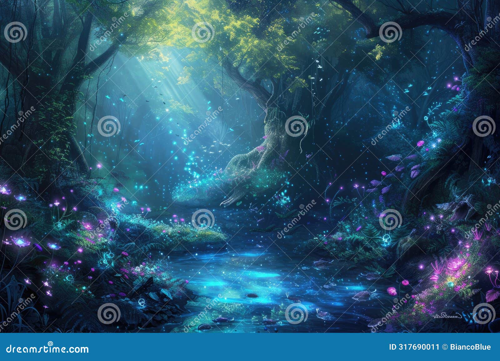 An Enchanted Forest with Magical Creatures. Resplendent. Stock Image ...