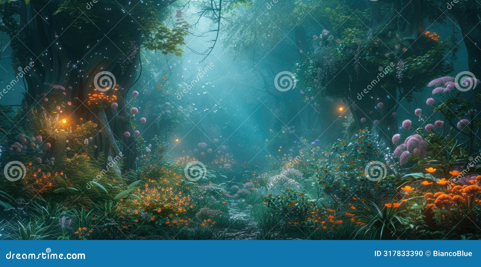 An Enchanted Forest with Magical Creatures. Resplendent. Stock Photo ...