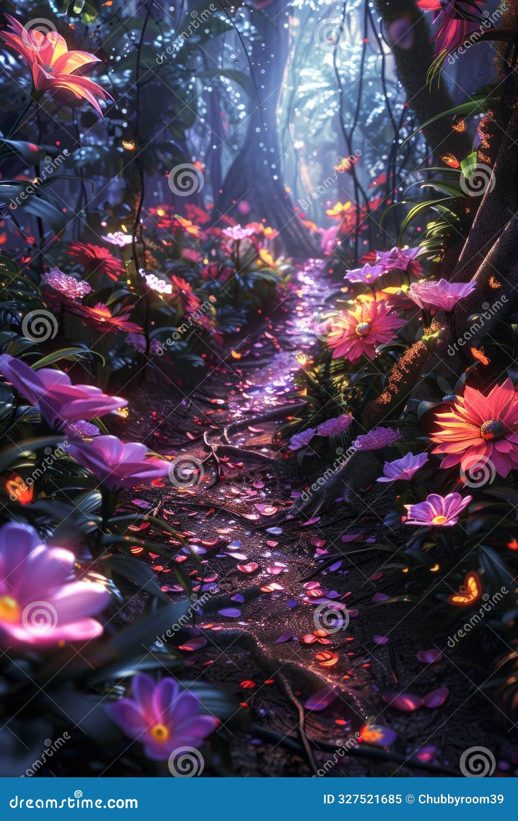 Enchanted Forest, a Mesmerizing Forest Path Adorned with Radiant ...