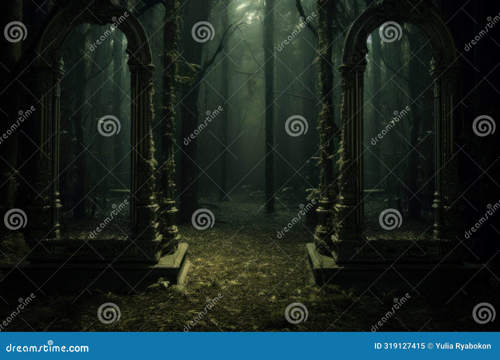 Enchanted Forest with Mystical Arches Stock Illustration - Illustration ...