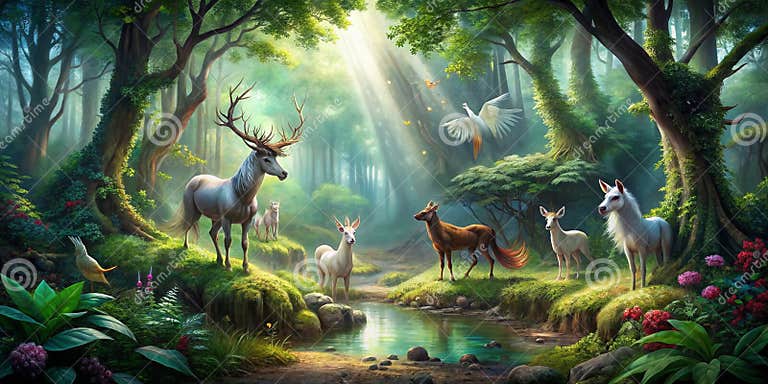 Enchanted Forest Mythical Creatures Light Communication AI-Created ...