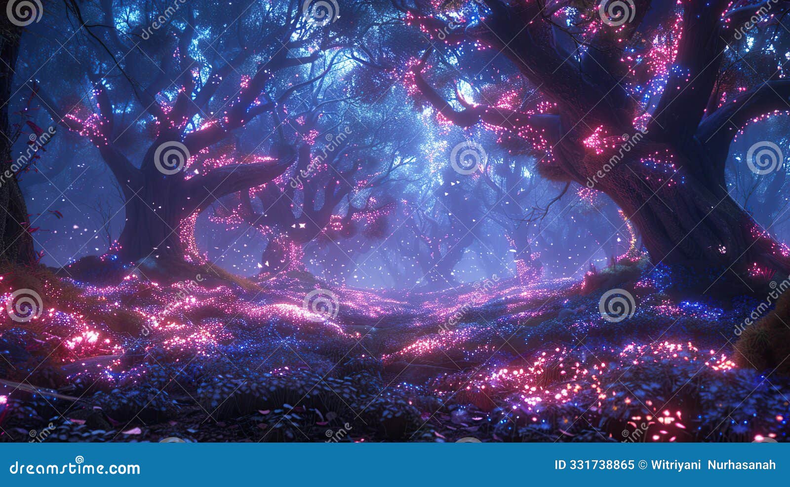 Enchanted Forest at Night stock illustration. Illustration of mood ...