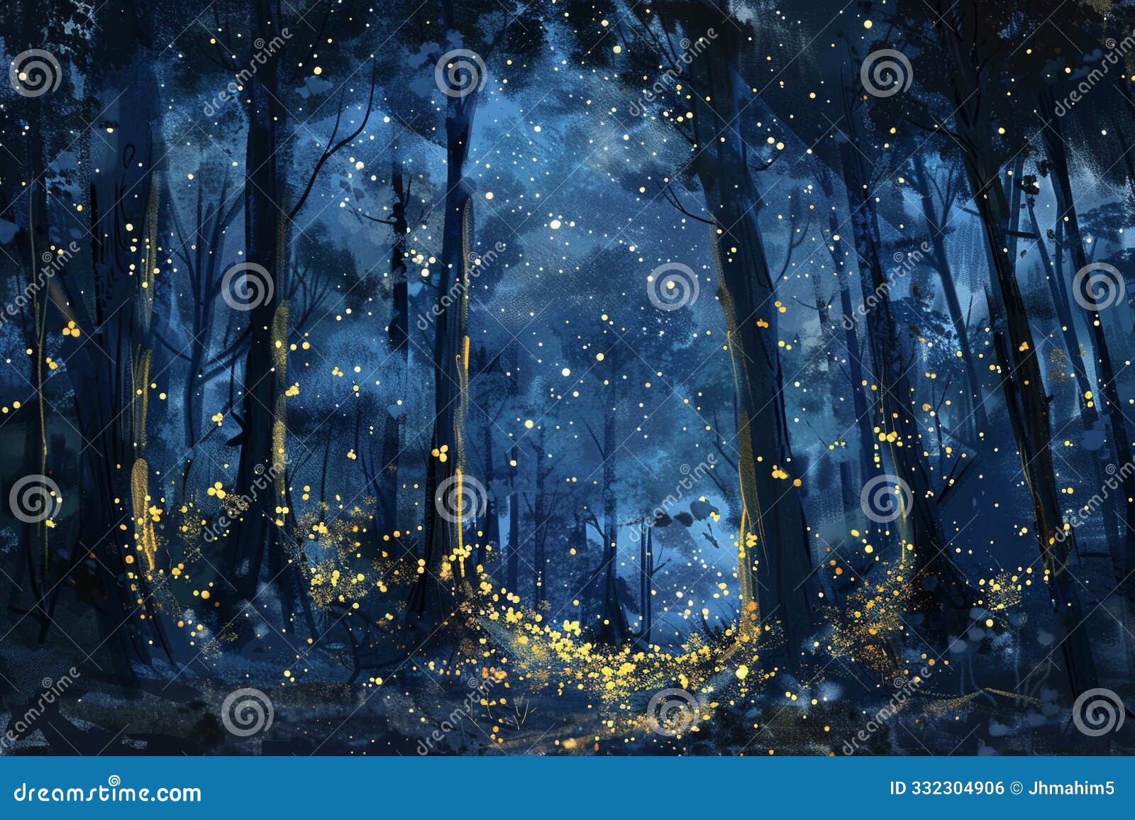 Enchanted Forest at Night stock illustration. Illustration of branches ...