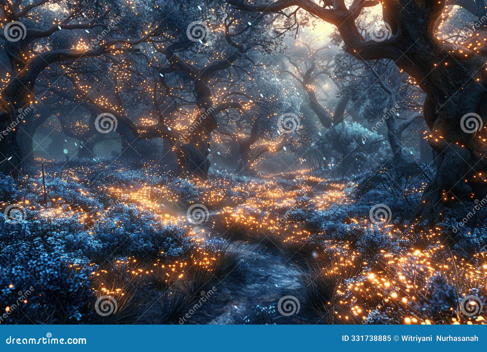 Enchanted Forest at Night stock illustration. Illustration of sparkle ...