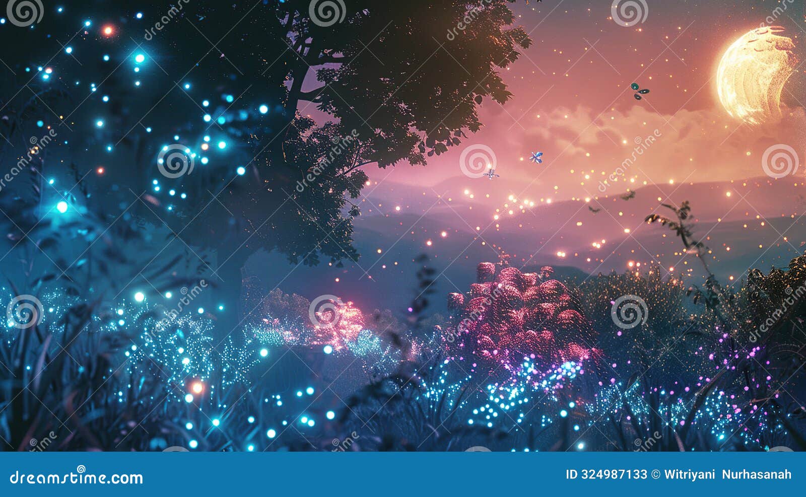 Enchanted Forest Night stock illustration. Illustration of night ...